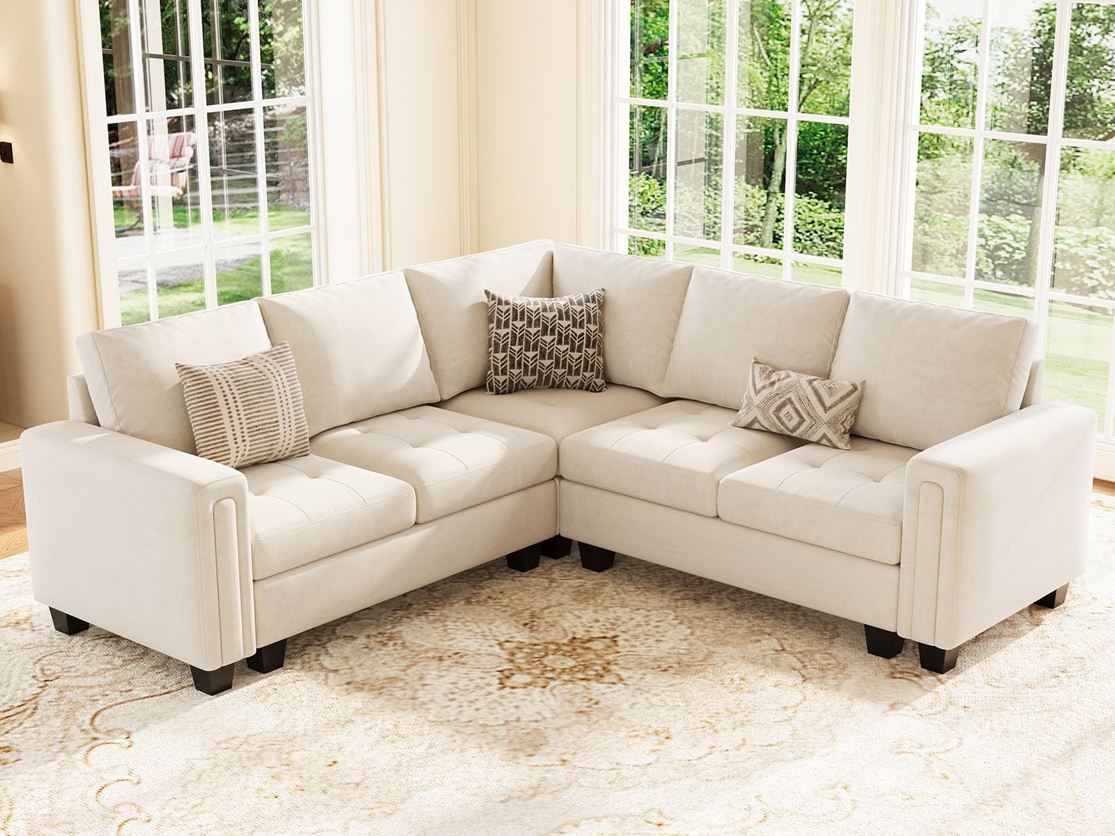 Belffin Velvet Single Seat Module for Modular Sectional Sofa Couch Accent Armless Sofa Couch Chair Modern Fabric Beige