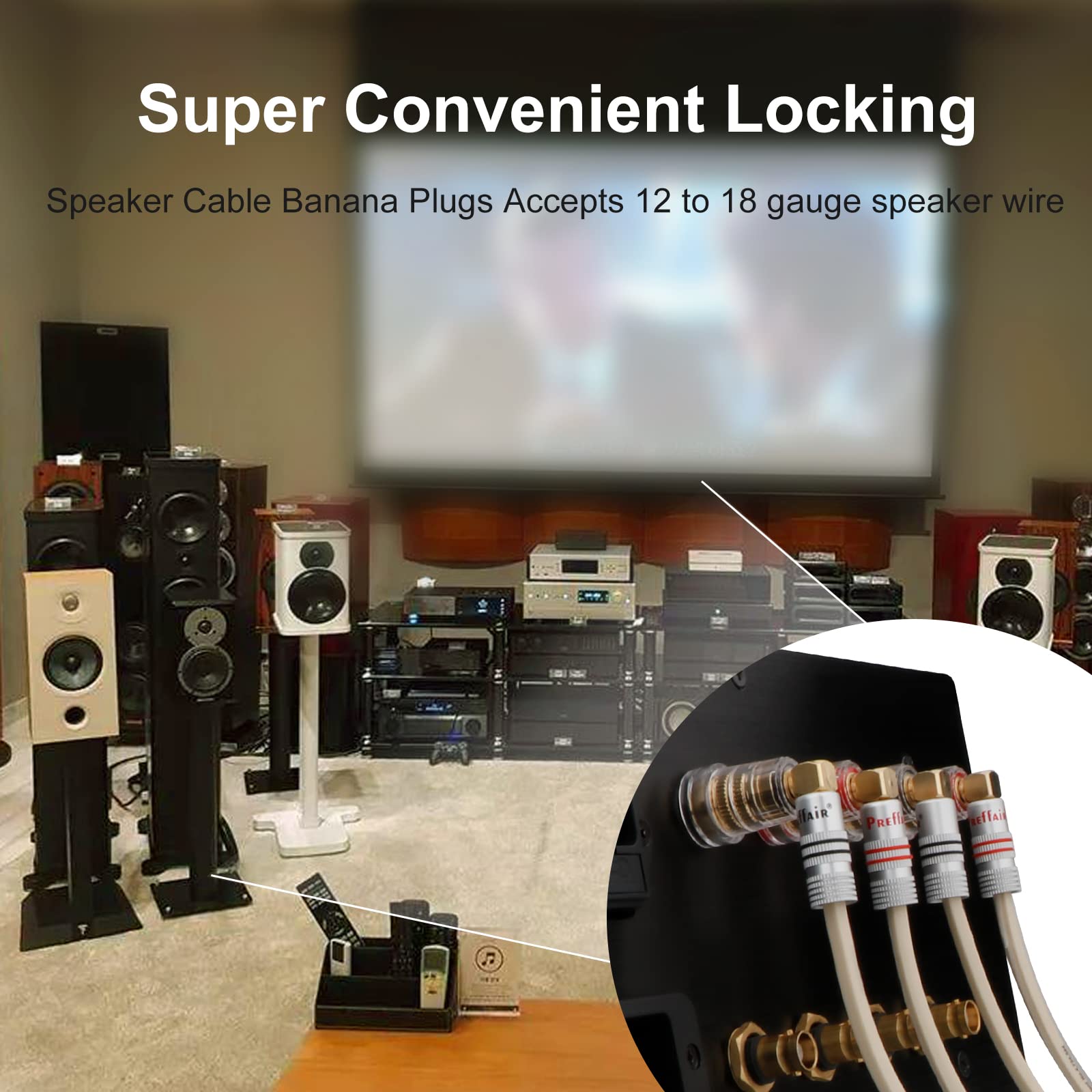 Preffair 12 PCS/6 Pairs 4mm Right Angle/90 Degree Speaker Banana Plugs Dual Screw Locking Speaker Connectors Gold Plated Audio Jack Connectors for Speaker Wire Cable Terminals
