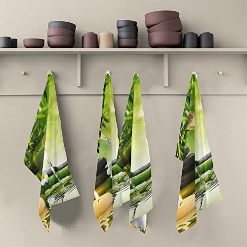 CHIFIGNO Meditation Bamboo Stalks Candle Basalt Stones Kitchen Towels Soft Absorbent Kitchen Hand Towels Cleaning Cloths Reusable Tea Towels Bar Towels 28 x 18 inches