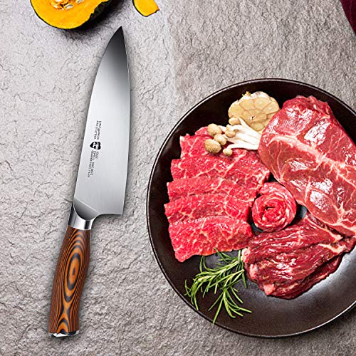 TUO Chef Knife- Kitchen Chefs Knife - High Carbon German Stainless Steel Cutlery - Rust Resistant - Pakkawood Handle - Luxurious Gift Box Included - 7 - Fiery Phoenix Series