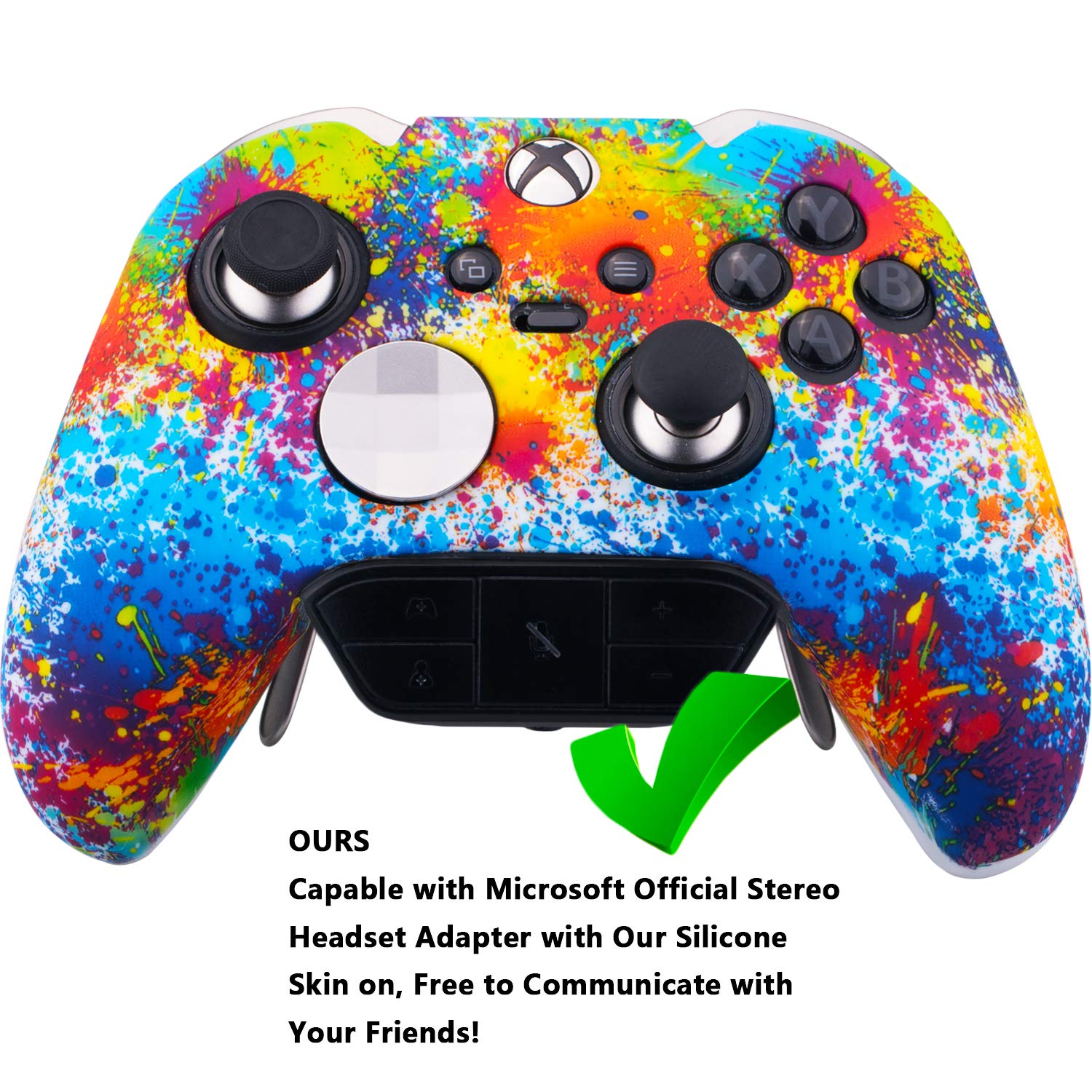 9CDeer 1 x Protective Customize Transfer Print Silicone Cover Skin Colour Paint + 6 Thumb Grips Analog Caps for Xbox Elite Wireless Controller Compatible with Official Stereo Headset Adapter