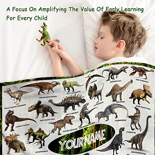 Personalized Dinosaur Blanket for Boys, Jurassic Dinosaurs Gifts Blankets for Kids, Custom Blanket with Name, Super Soft Dino Throw Blanket for Dinosaur Lover, Bed, Sofa, Birthday, Christmas-40x50in