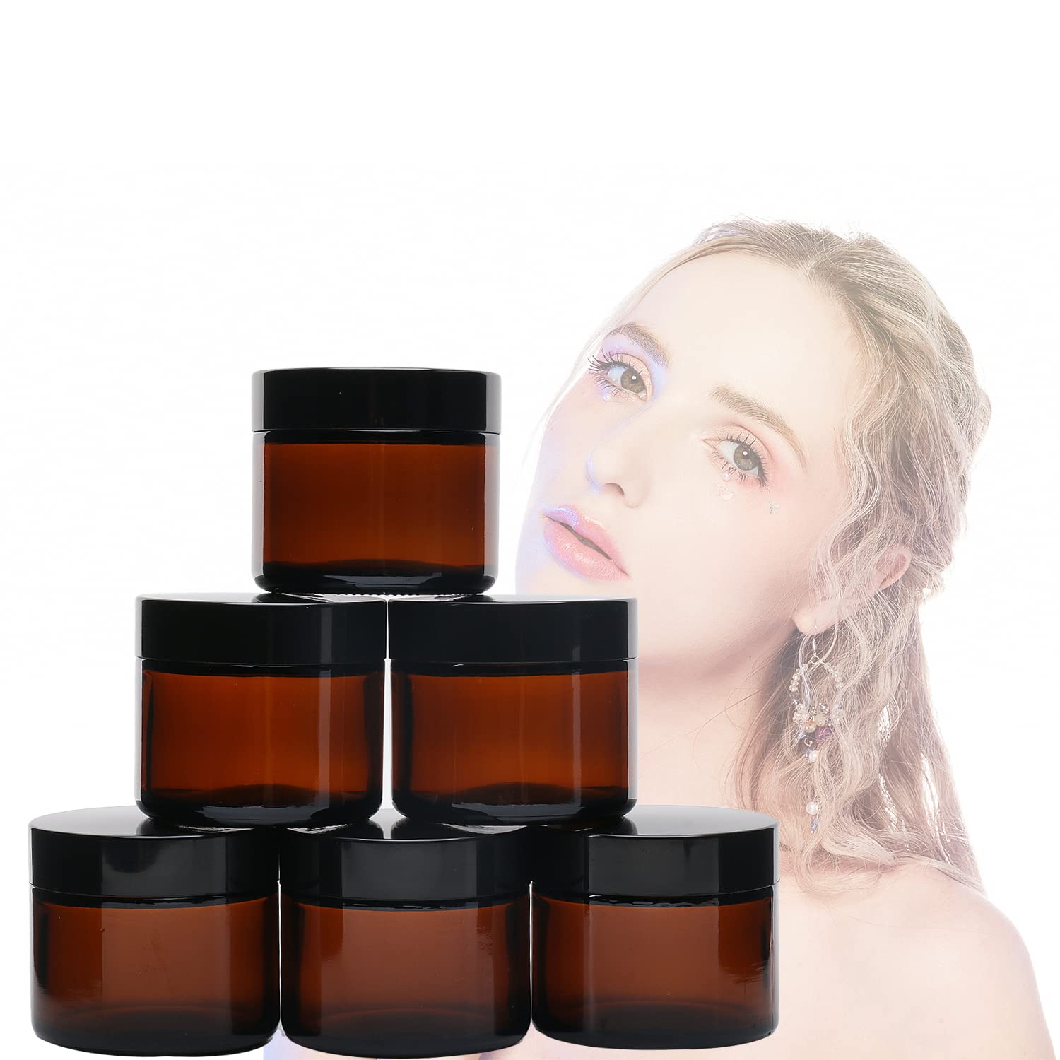 8Pack,1OZ Amber Round Glass bottle,Jars with 8 Lids, Empty Cosmetic Containers with Inner Liners,for Beauty Products, Cosmetic, Lotion, Powders,Cream Travel Home Container Storage (1 oz)