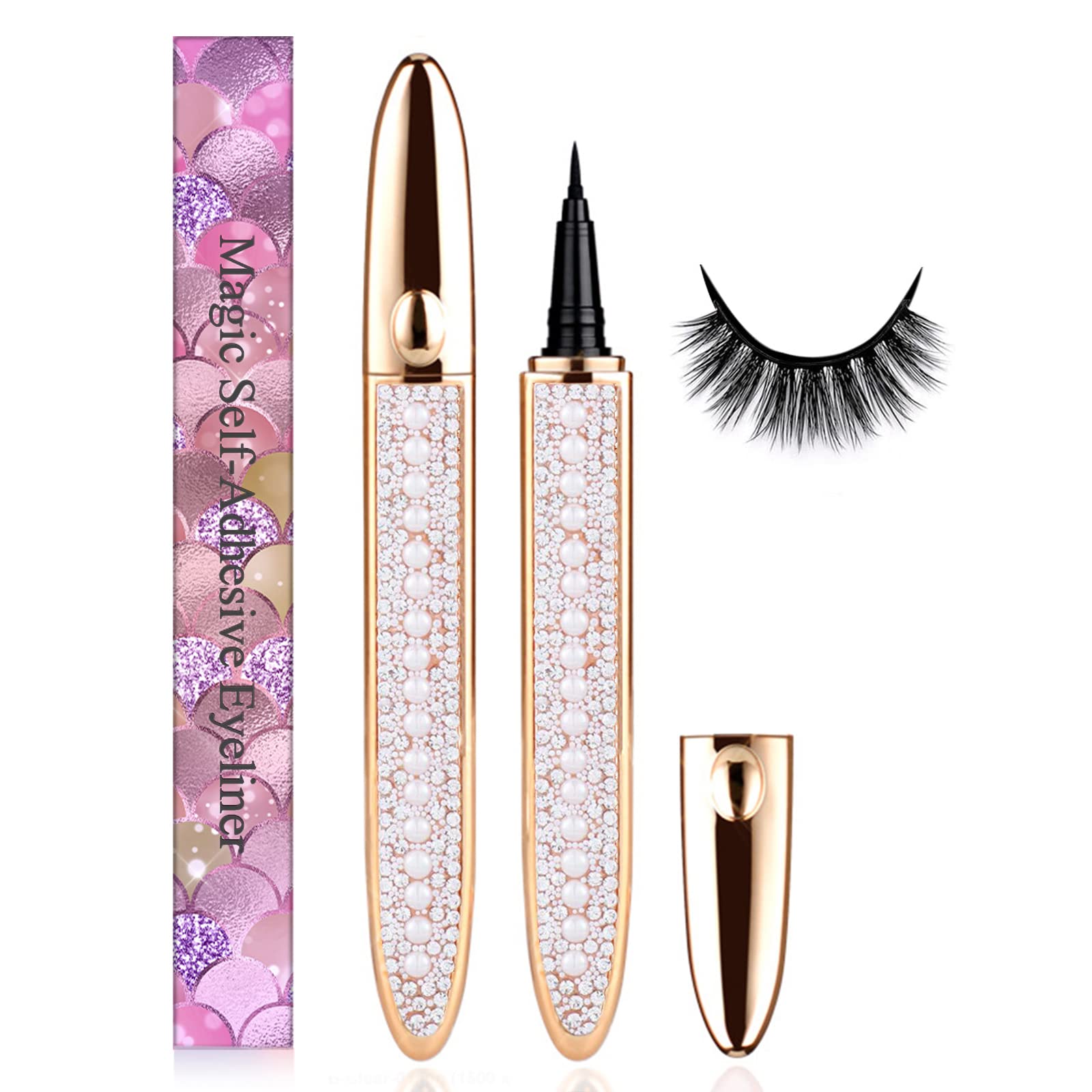 AHNIK Eyeliner Lash Glue Latex-Free Suitable for Sensitive Eyes Eyeliner Glue Strong Hold Waterproof Eyelash Glue Pen Eyelash Glue for False Lashes (1P, Black)