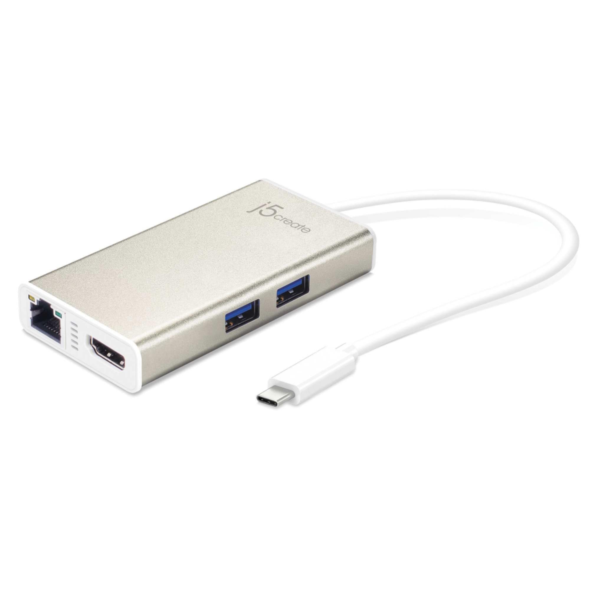 j5create USB C Hub Multi-Adapter Docking Station with HDMI 4K, 2X USB 3.1 SuperSpeed Ports, Ethernet, Power Delivery 2.0 (JCA374)
