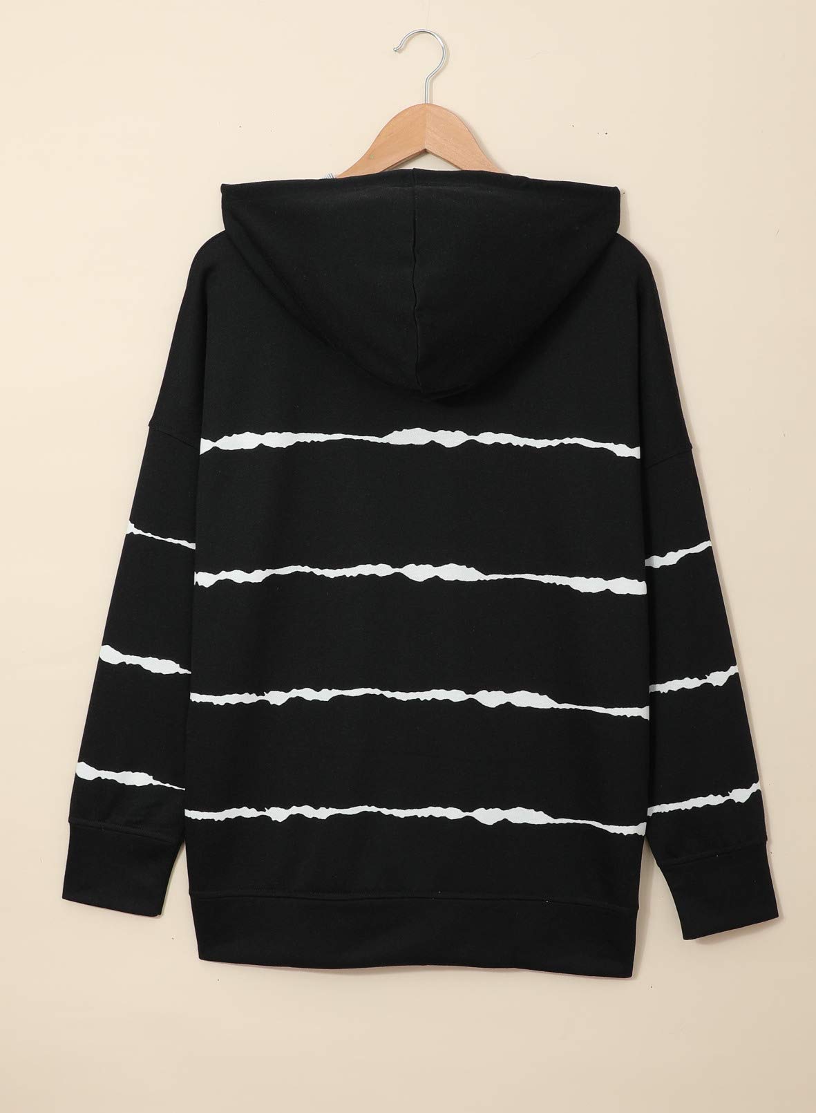 Acelitt Womens Juniors Long Sleeve Striped Hoodies Hooded Sweatshirt Side Split Pullover Fall Loose Casual Tops Black Medium