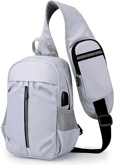 chinatera Small Crossbody Sling Bags for Men Chest Shoulder Bag Casual Backpack with Charger for Outdoor Travel (Grey)