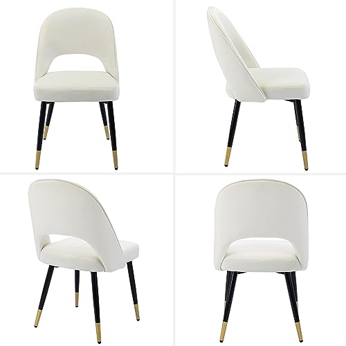 DUOMAY Modern Dining Chair Set of 4 with Open Back, Velvet Upholstered Armless Chair with Metal Frame Side Chair for Kitchen Dining Room Living Room, Beige