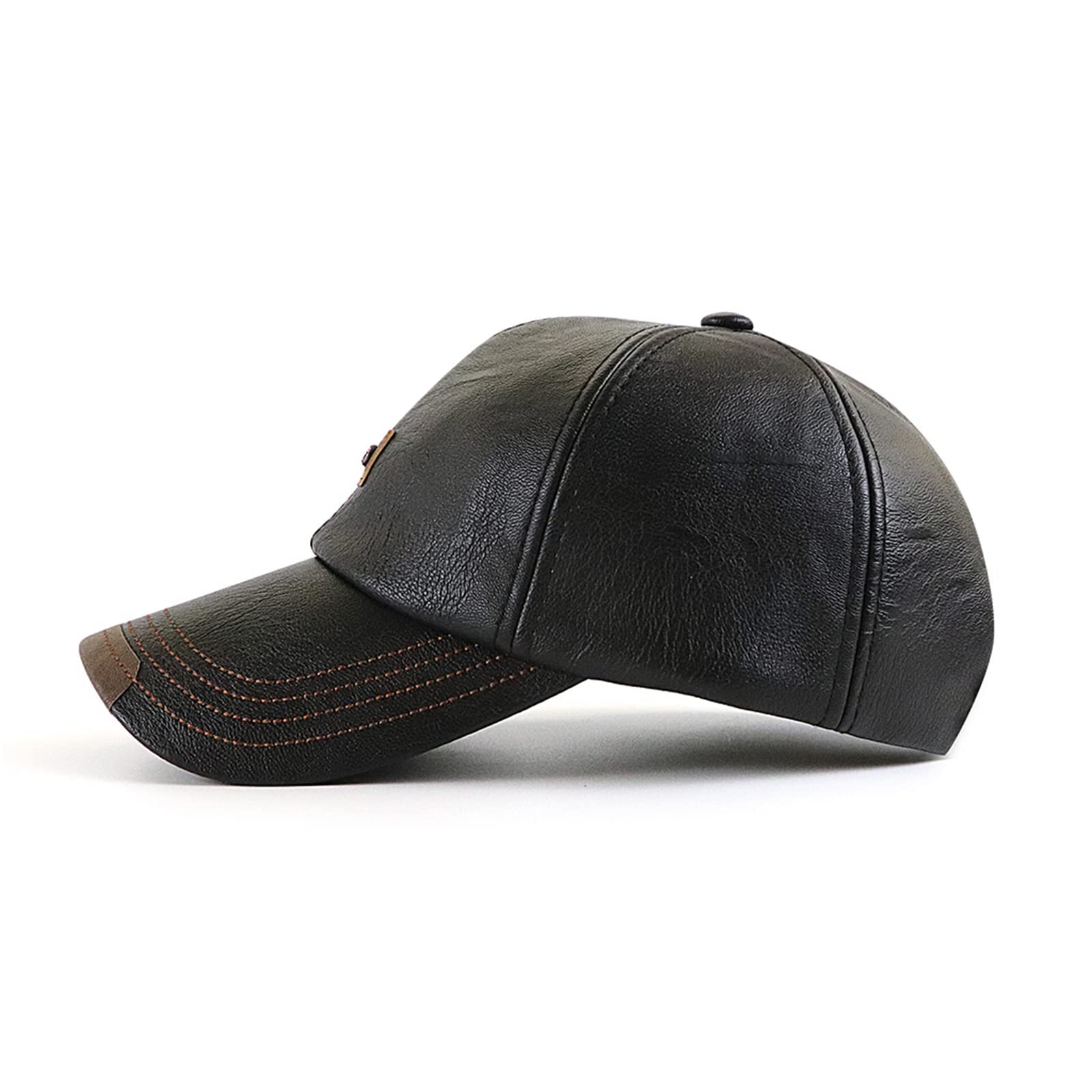 Adjustable Men's Baseball Cap Golf Cap Dad Hat Cowhide Leather Hunting Hat for Fall Winter Outdoor Sports Hat Black