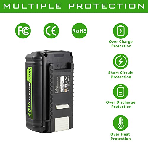 DV8DKV7 40V 6.0Ah Battery Replacement for Ryobi 40v Battery, 6000mAh High Capacity Compatible with Ryobi 40v Tools and Charger