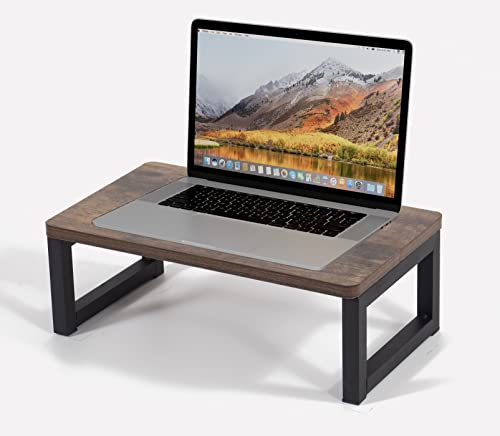 JOIN IRON Dark Brown Wood Computer Monitor Stand with Storage.Laptop Computer Shelf.Ergonomic Monitor Riser Desk Organizer.Office Supplies,Printer,iMac,Pc,Fax Machine Shelving Rack