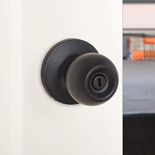 Amazon Basics Bedroom/Bathroom Door Knob With Lock, Standard Ball, Matte Black