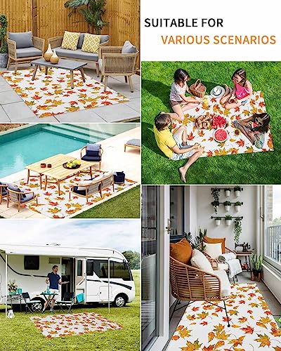 Fall Maple Leaf Outdoor Area Rug 4'x6',Patio Balcony Porch Front Door Camping Camper Deck Runner Rug,Washable Carpet Indoor Living Room/Kitchen,Hallway Floor Mat Thanksgiving Autumn Orange Leaves