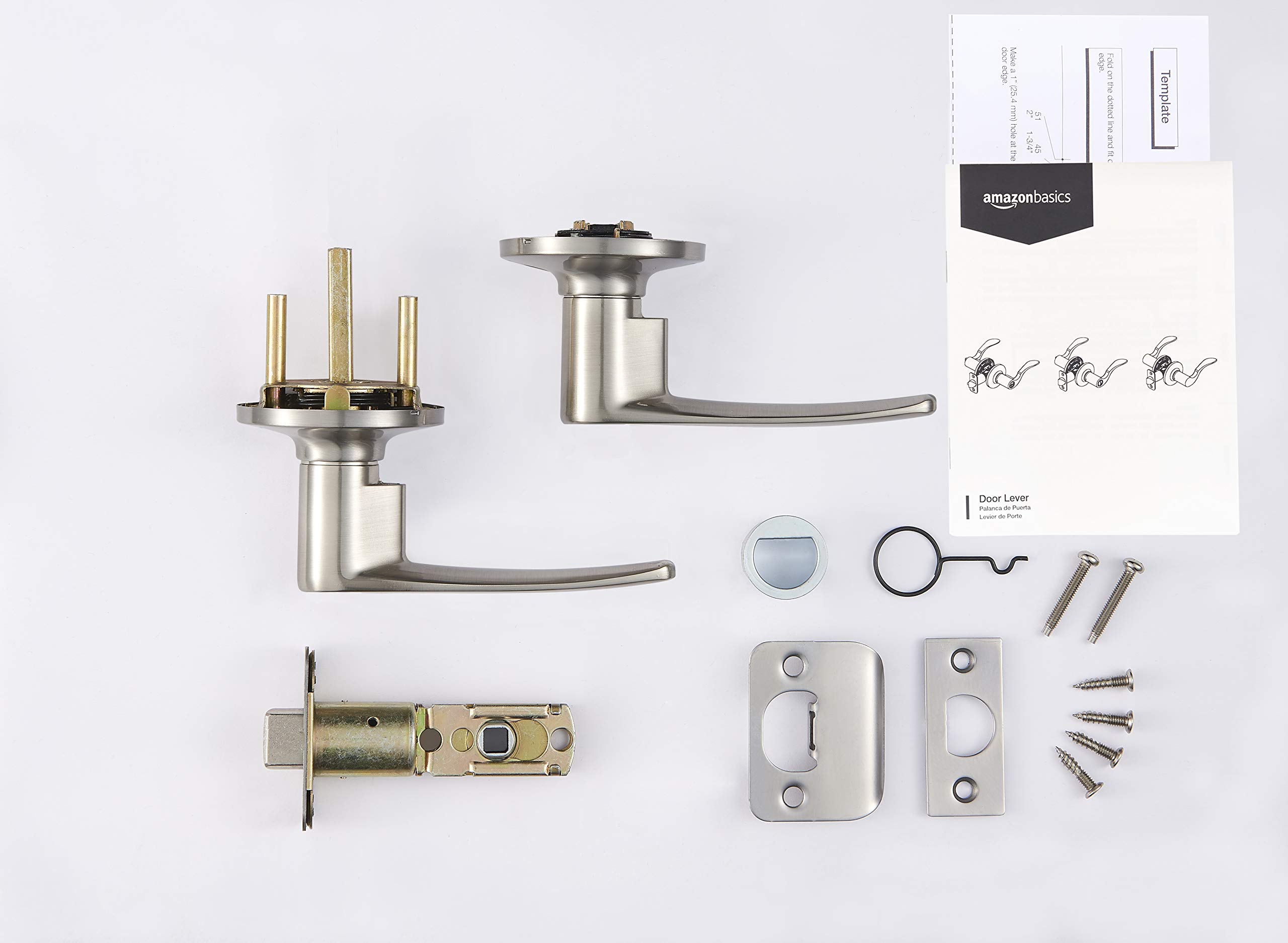 Amazon Basics Cambridge Reversible Passage Door Lever, Satin Nickel