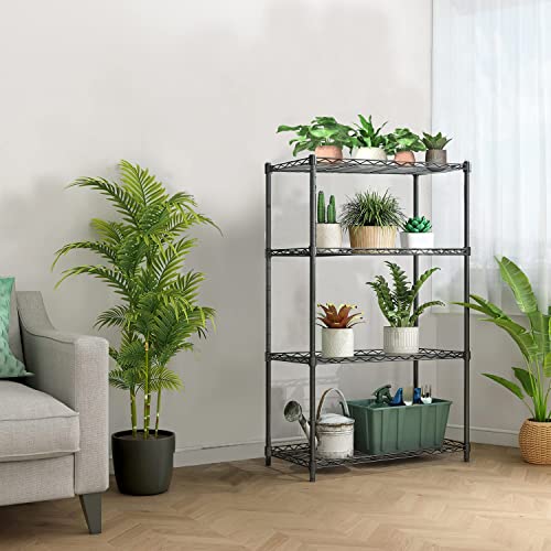 Txxplv 4 Tier Storage Shelves Wire Shelving Unit, Adjustable Metal Storage Rack for Kitchen Bathroom with Leveling Feet (Black)