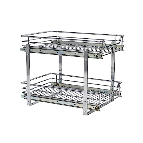 Household Essentials Glidez Slide Out Cabinet Organizer, 14.5β Wide, Durable Chrome-Plated Steel Frame, Dual Baskets and Smooth Glides, Heavy-Duty and Space-Optimizing, Simple Assembly and Installation, Chrome