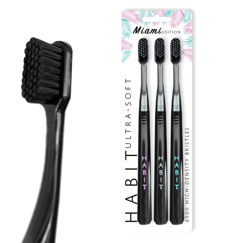 Habit Toothbrush | Ultra-Soft | 6500 Bristles | Travel Cover | Gentle Cleaning with Ergonomic Head | (3 Pack, Black)