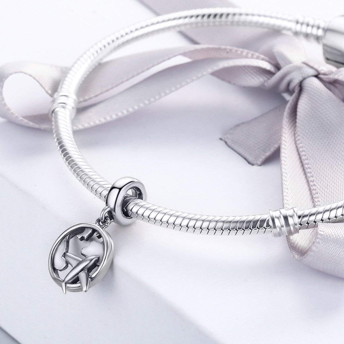 ABAOLA Airplane Dangle Charm 925 Sterling Silver Travel Beads Plane Charm fit Women Bracelets (Threaded hole)