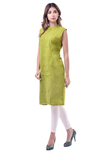 Chichi Indian Women's Cotton Plain Green Kurti Sleeveless Top
