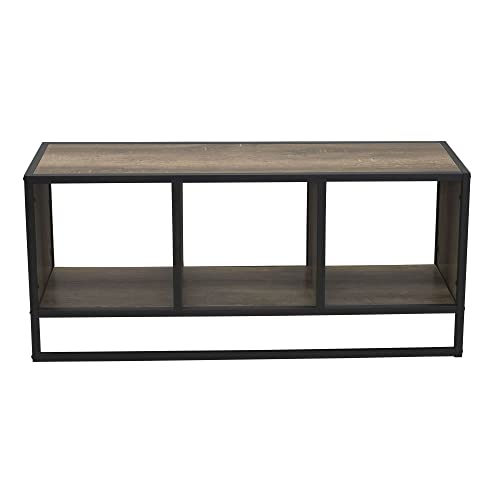 Household Essentials Jamestown TV Stand Coffee Table with Square Cube Storage Compartments Ashwood Rustic Wood Grain and Black Metal