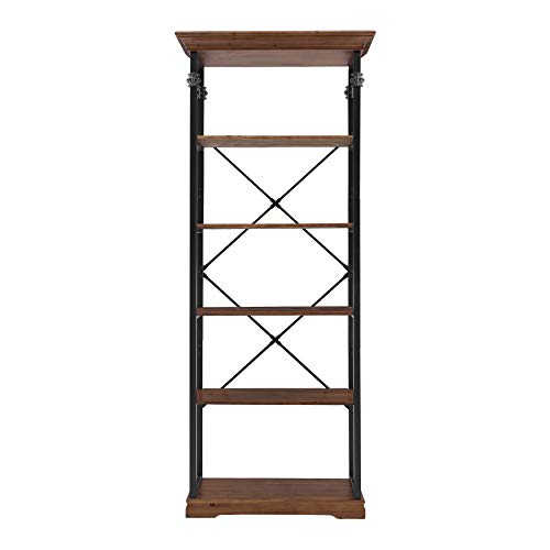 Danya B Juanita 6-Tier Etagere Wood and Metal Open Bookcase GH9006BW | Real Wood and Metal Freestanding Bookshelf | Industrial, Rustic, Farmhouse Style
