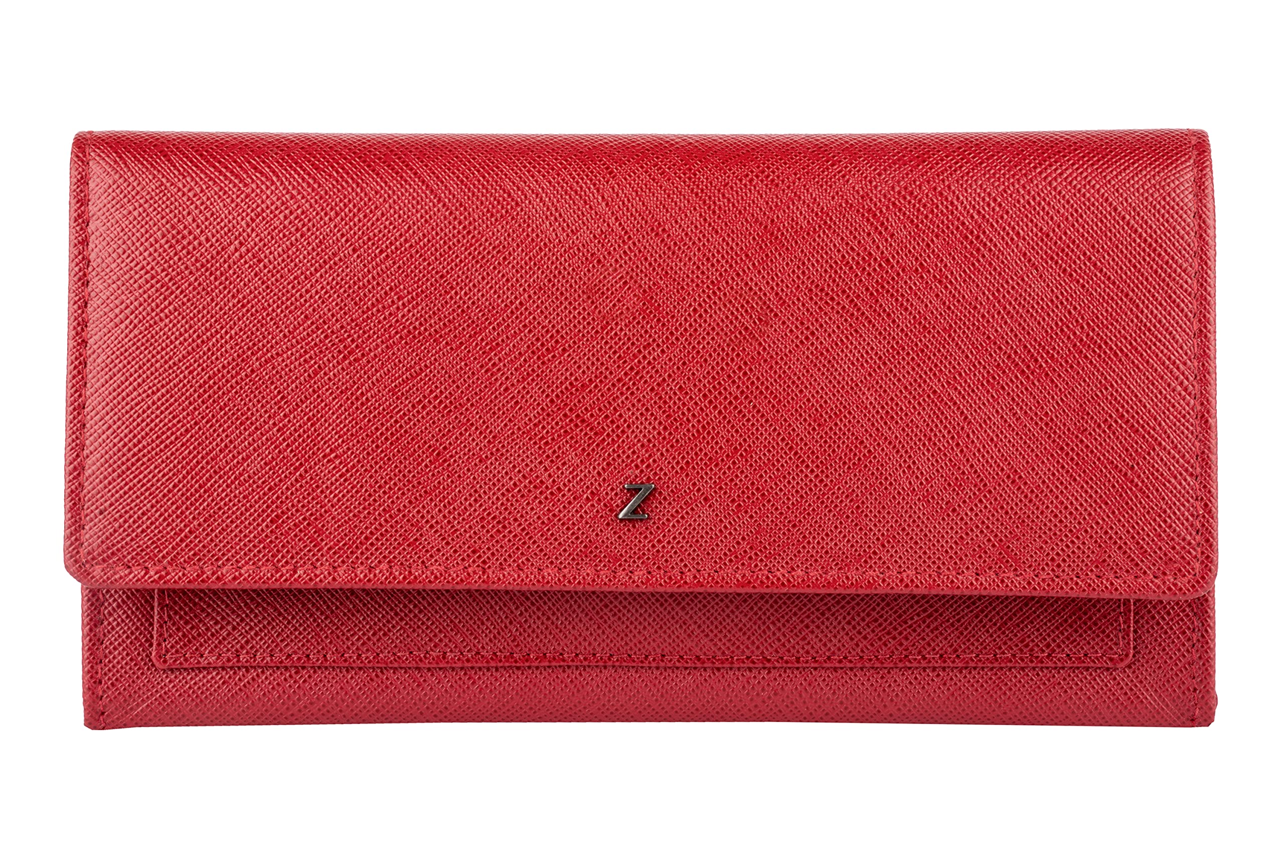 Zinda Genuine Leathers Women’s Wallet Long Purse Flap Over RFID Protection (Red)