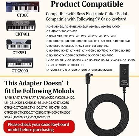 9V Power Supply for Guitar Pedals, Fit for BOSS Effects Pedal Roland Musical Instruments, Distortion, Casio Keyboard, PSA-120S, 850mA,Exact Long 6.6Ft Power Cord Adapter