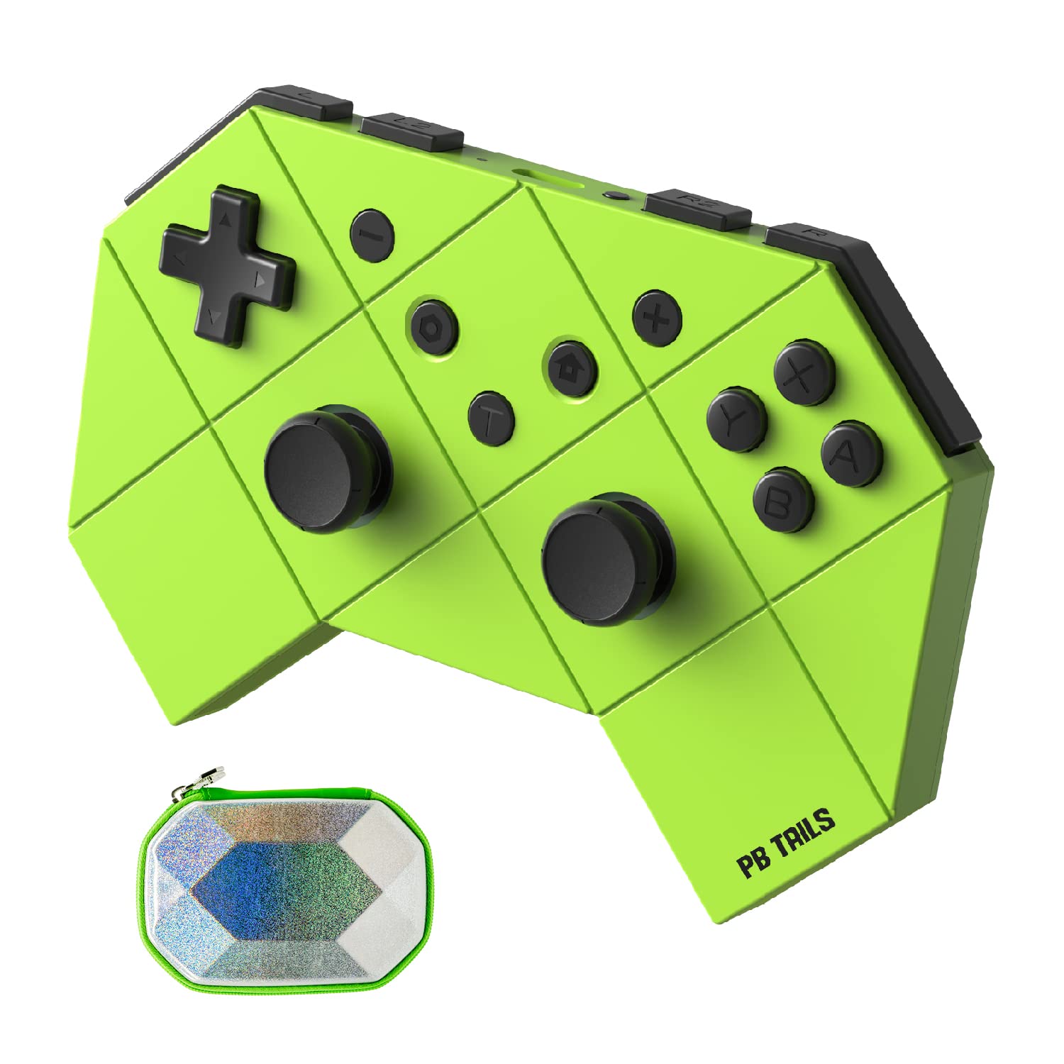 PB TAILS CHOC Unique Bluetooth Controller for Switch, PC, Steam, Android - Portable Switch Wireless Controller with Turbo-Mode, Motion Control, Vibration, Wake Up Function & Carry Case - Neon Green