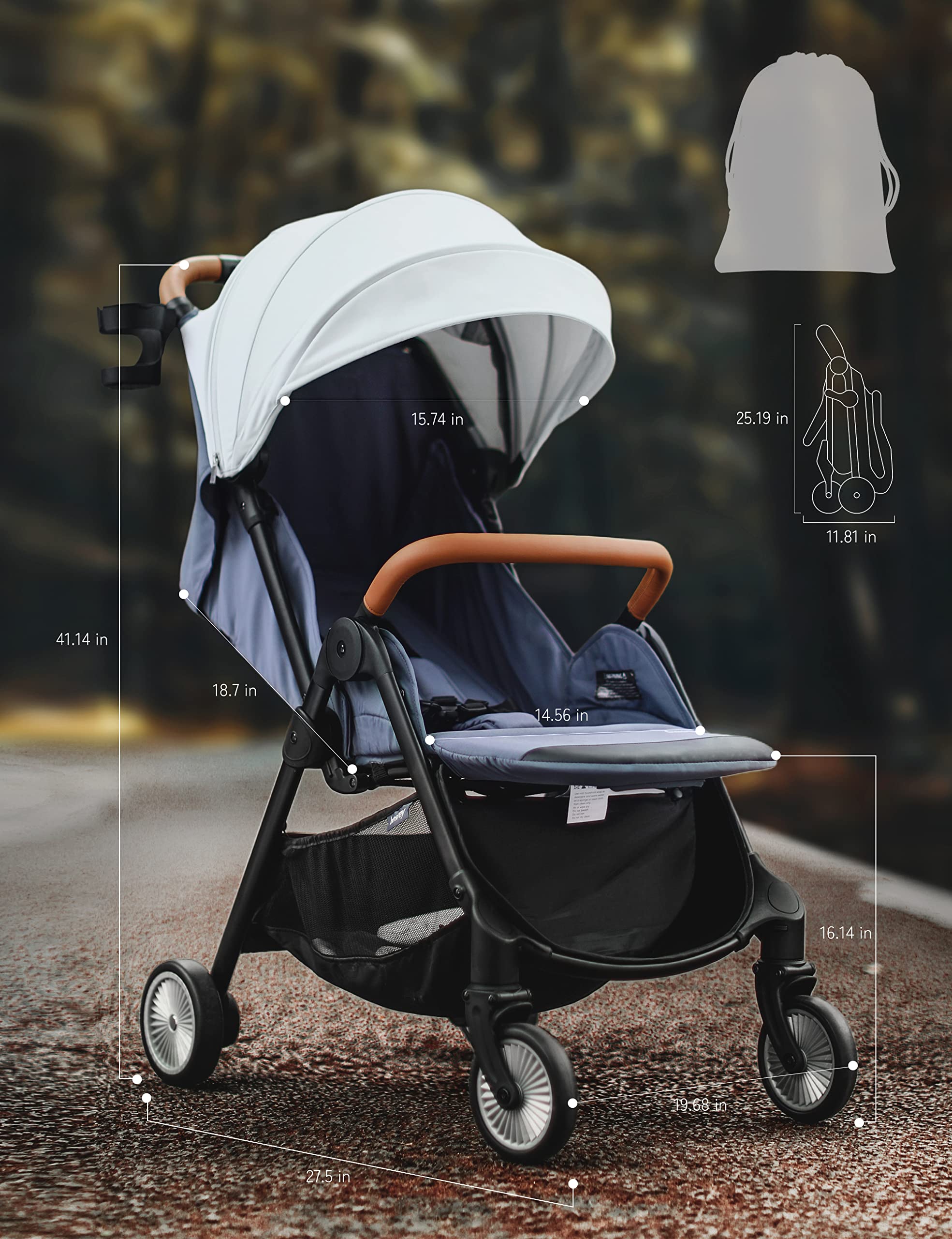 Lightweight Baby Stroller, Besrey Self Folding Travel Stroller Baby Carriage with One-Hand Gravity Fold, Waterproof Canopy, Toddler Compact Stroller with Cup Holder Shock-Absorbing Wheel, up to 50lbs