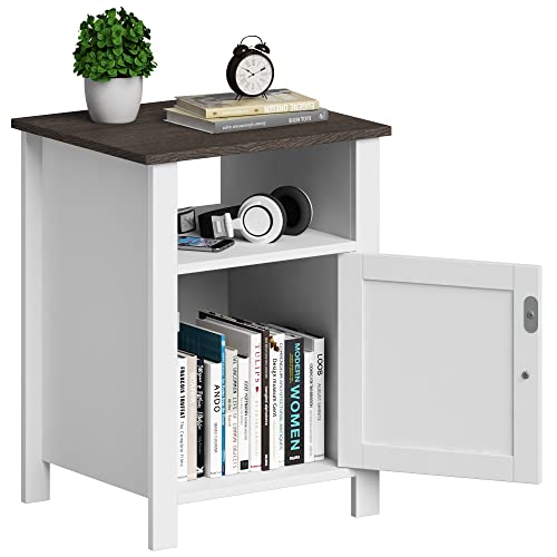 ChooChoo Farmhouse Nightstand, Rustic Vintage End Side Table with Storage for Bedroom Living Room, White