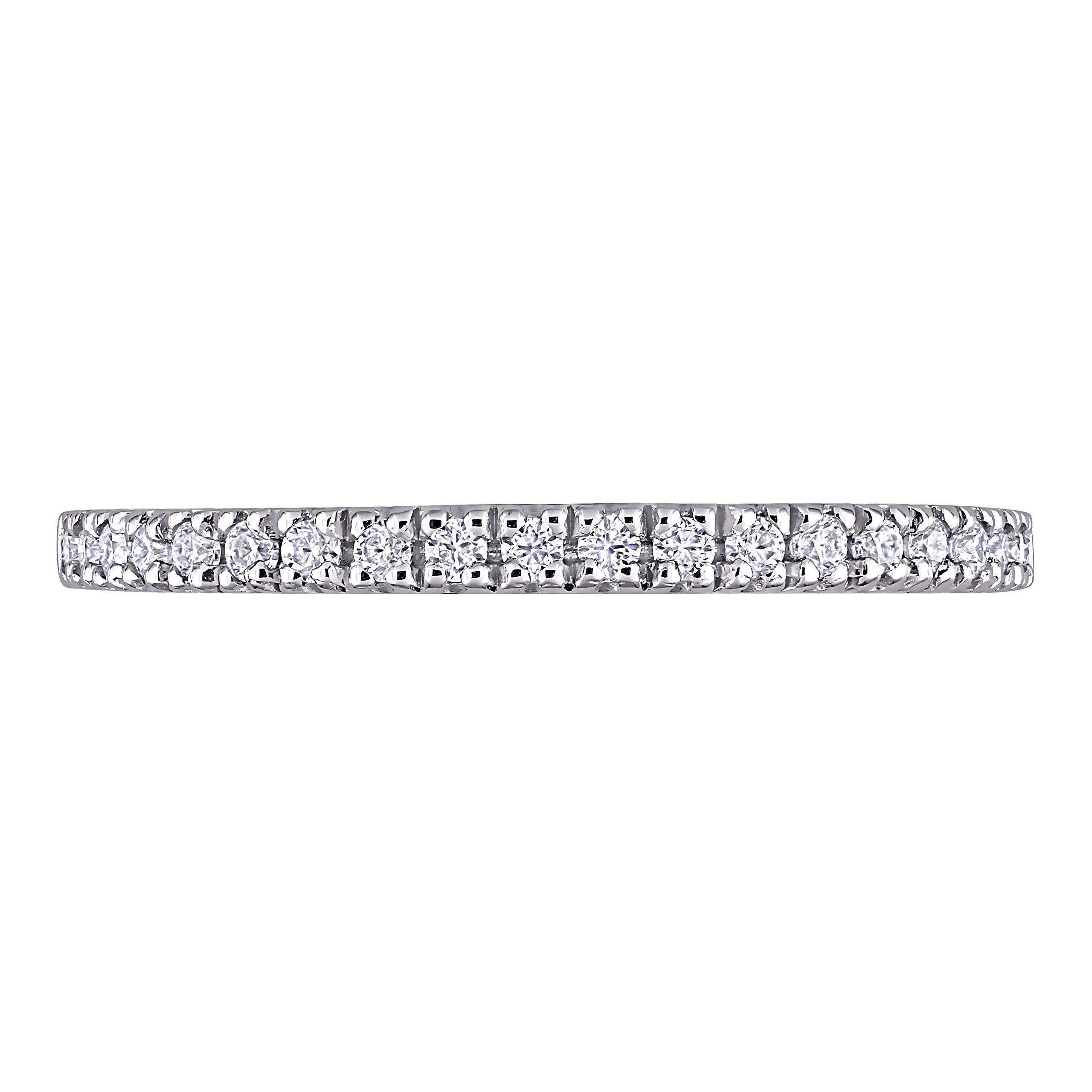 Abbie+Cleo Round Shape Created White Moissanite Gemstone Band Stackable Anniversary Ring in 10K White Gold, Size 6