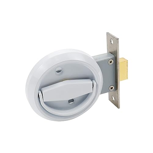 FarBoat 1 Set Single Side Recessed Flush Door Locks 304 Stainless Steel Round Sliding Door Pull Lock Hidden Privacy Door Lock Locker Knobs Handles (White)