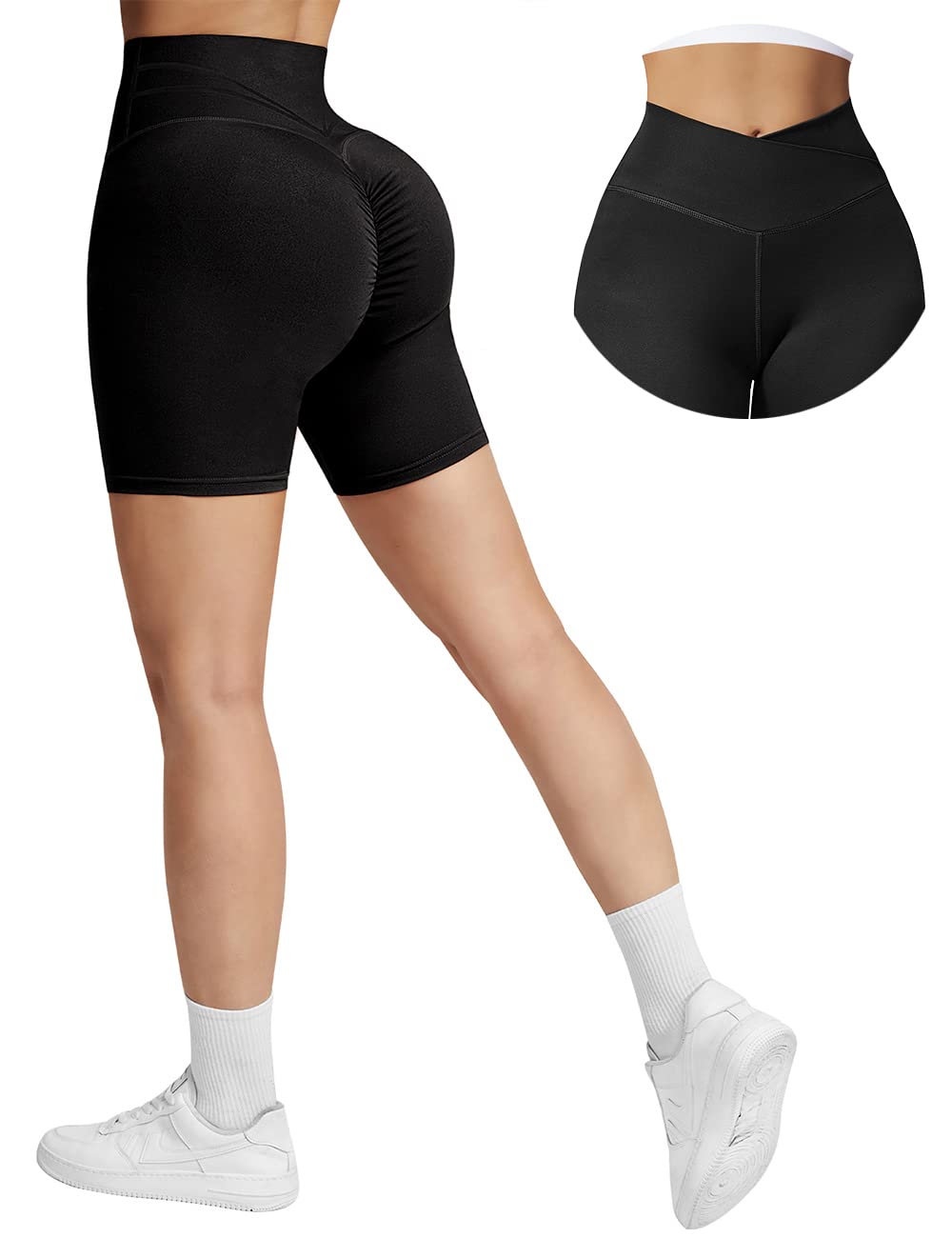 A AGROSTE Women Cross Scrunch Butt Lifting Shorts with Pockets Trinity High Waisted Workout Booty Biker Shorts