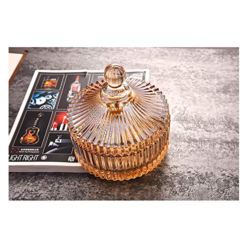 CHOOLD Luxury Colorful Tent Shaped Crystal Candy Jar with Lid,Clear Glass Apothecary Jar Wedding Candy Buffet Jar Food Jar (10oz/24oz) (Amber-S)