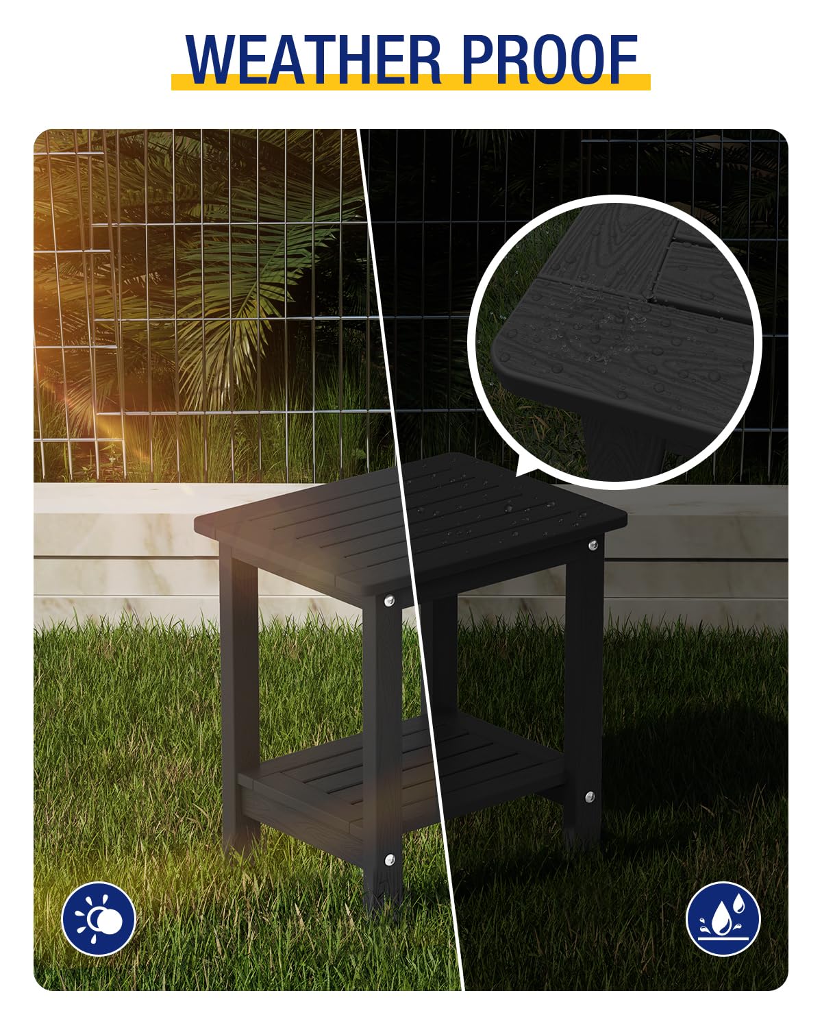 YEFU Small Table Set of 2 Side Tables Outdoor Coffee Table for Patio Living Room Bedroom(Black, Double Layer)