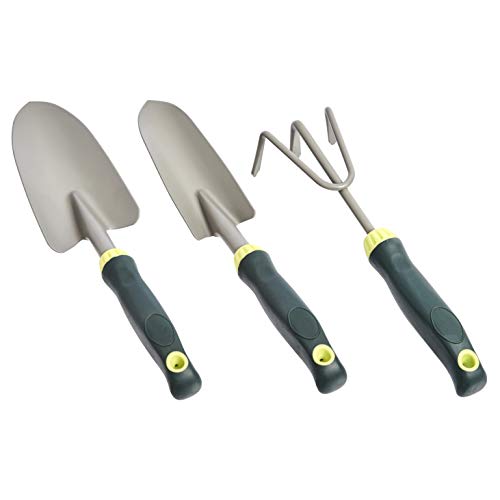 Amazon Basics Garden Tool Collection - 3PC Garden Tool Set (Hand Trowel, Hand Transplanter, Hand Cultivator), Black
