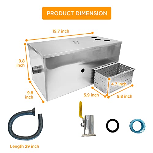 Ganggend Upgraded Commercial Grease Trap, 10LBS Grease Interceptor Trap, 5GPM Stainless Steel Grease Trap Interceptor Set with Removable Baffles for Restaurant, Canteen, Kitchen Wastewater
