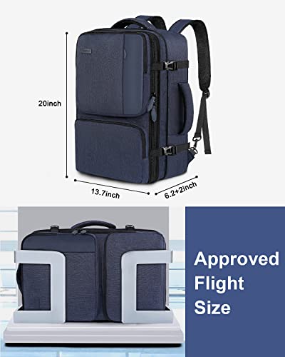 Carry on Backpack, Airline Approved 45L Travel Backpack with 3 Packing Cubes for Men Women, Water Resistant Expandable Overnight Weekender Luggage Daypack Suitcase Duffel Bag, Gift for Travelers, Blue
