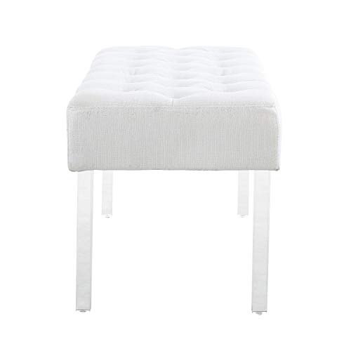 Linon Ella Glitz Acrylic Leg Bench, 35"Wx17"Dx18"H, White
