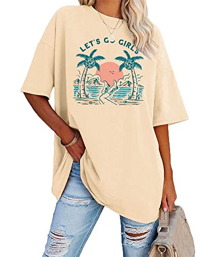 KNEYATTA Hawaii Oversized T Shirts Women Girls Trip Shirts Let's Go Girls T Shirt Beach Party Oversized Short Sleeve Tee