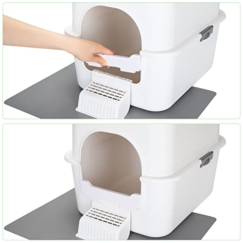 Sfozstra Urine Litter Box with Pedal for Small Cats Approx 8Lbs, Fully Enclosed Leak-Proof ,High Edge and Odorless ,Easy to Carry and Clean (White with Handle, S)