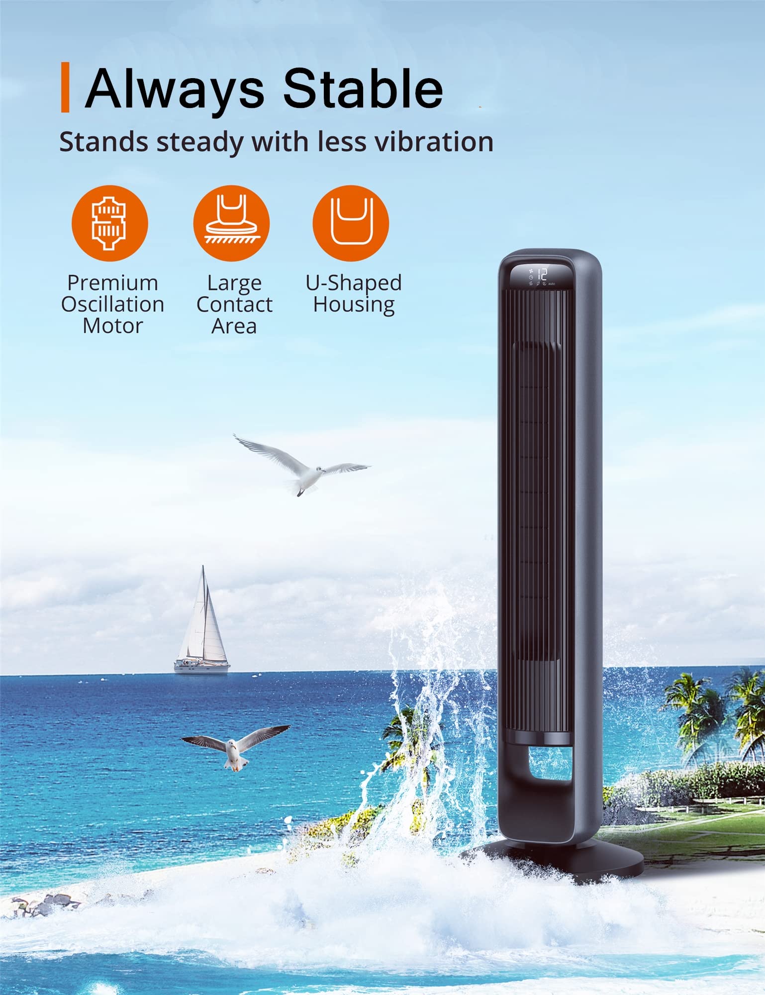 Delvit Tower Fan,90° Oscillating Fan with 12 Speeds, 4 Modes, Night Light, 12H Timer, LED Display,28db Quiet Portable Bladeless Fan Remote control for Bedroom, Living Room & Office