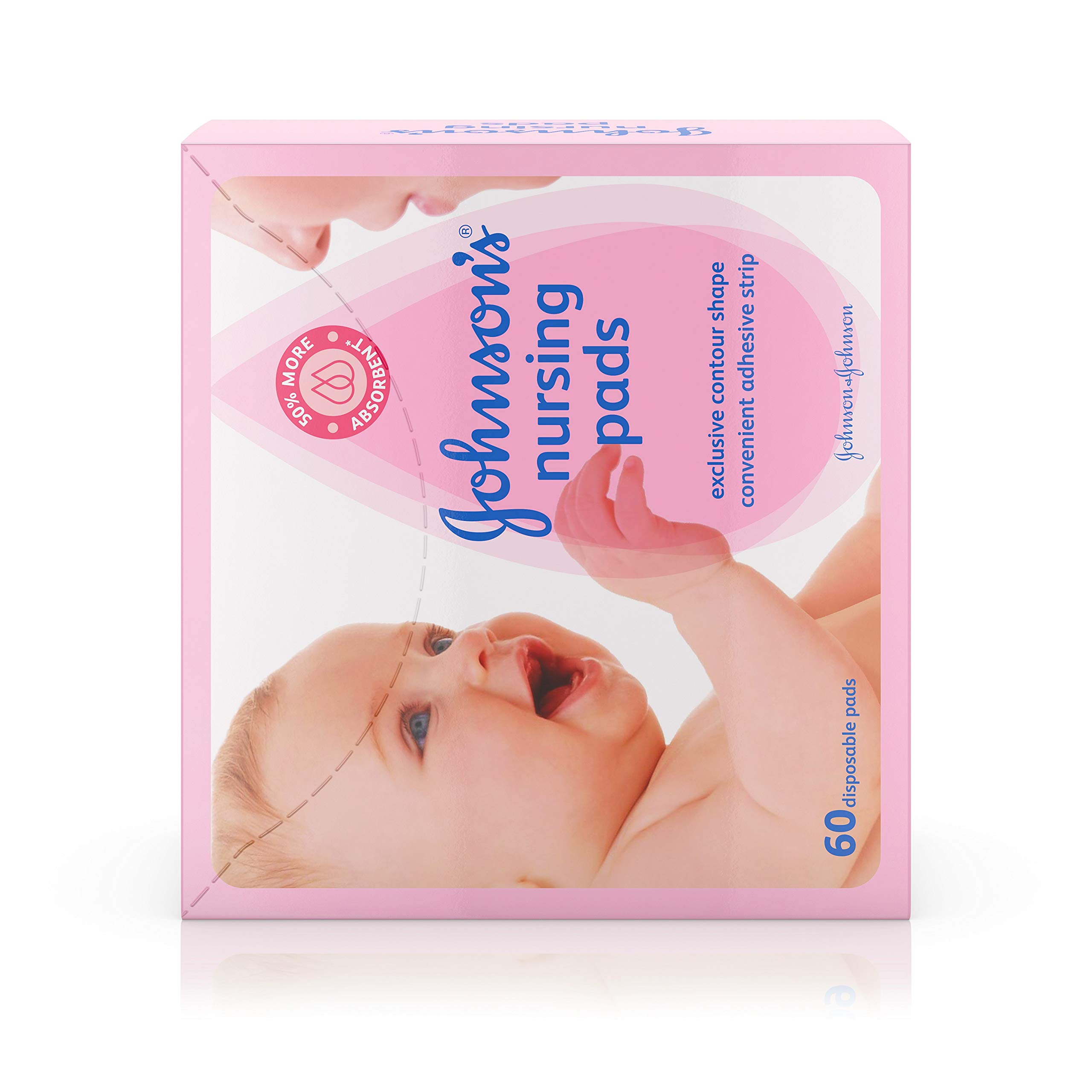 Johnson's Disposable Nursing Pads with Natural Cotton, Super Absorbent, Comfortable, and Breathable, Natural Contour Shape, 60 ct ( Pack of 2)