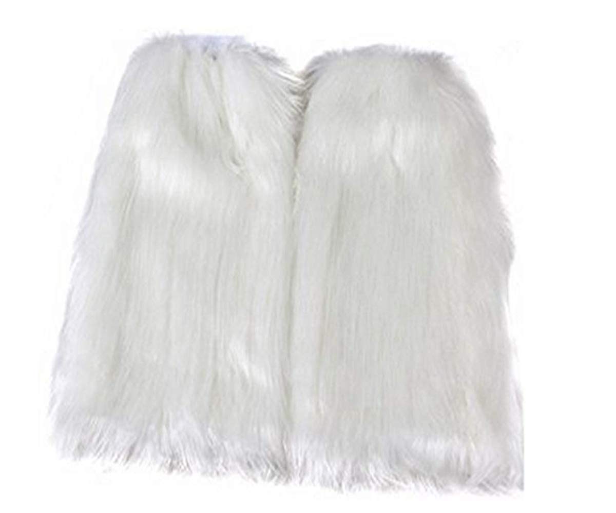 Acrylic Long Leg Warmer with Faux Fur Legwarmers for Women(White)