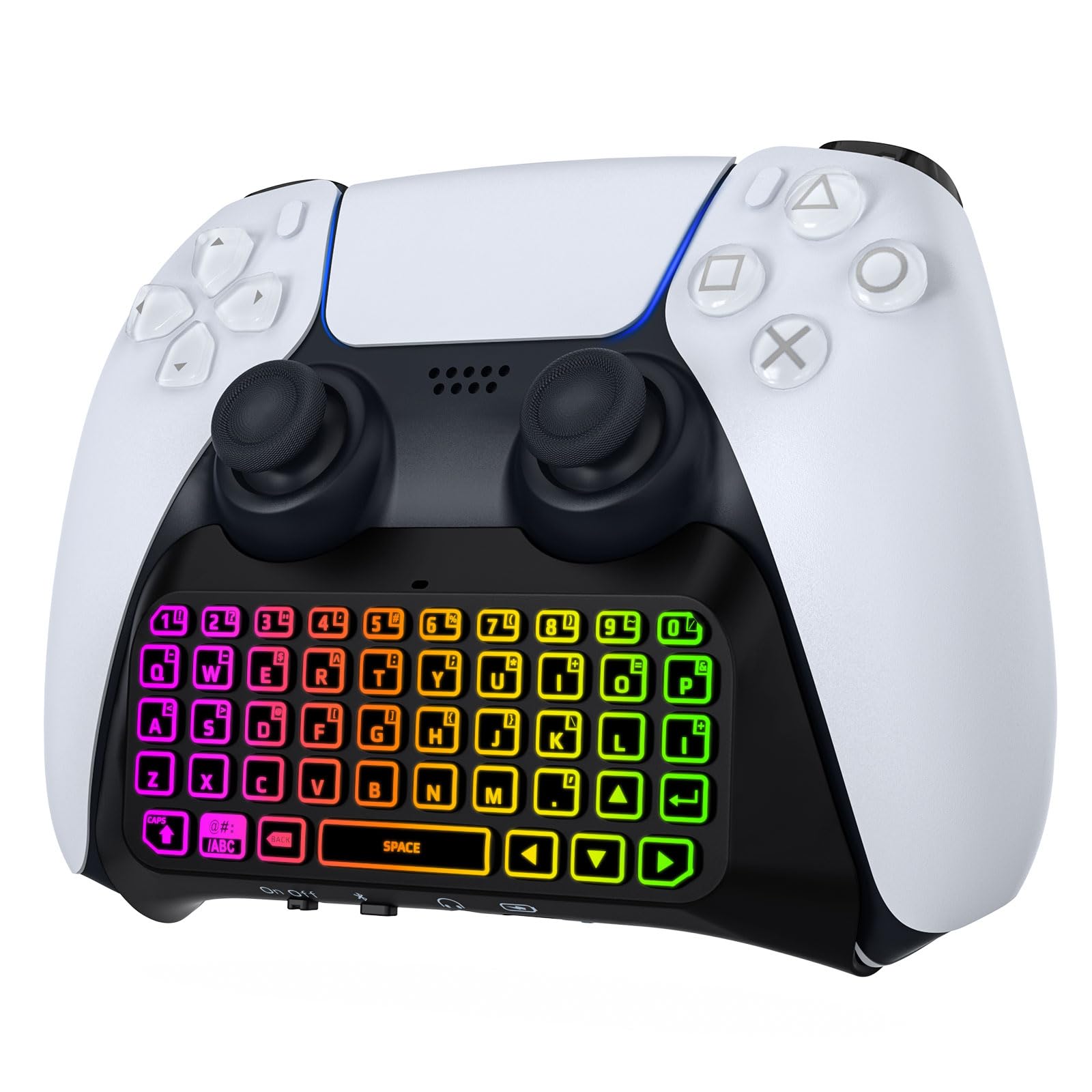 MoKo Keyboard for PS5 Controller with Green Backlight, Bluetooth Wireless Mini Keypad Chatpad for PlayStation 5, Built-in Speaker & 3.5mm Audio Jack for PS5 Controller Accessories, Gray