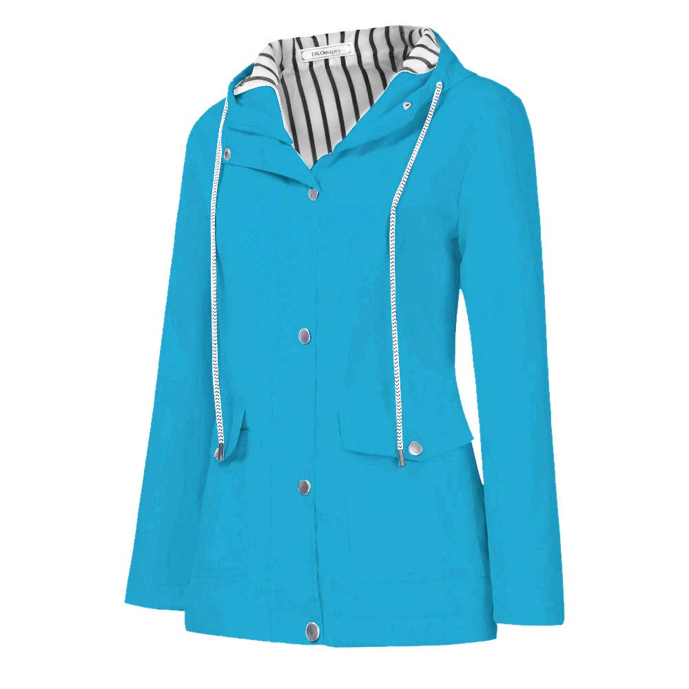 CapsA Women Womens Rain Jacket Outdoor Plus Jackets Waterproof Hooded Raincoat Windbreaker Striped Climbing Hiking Trench Coats