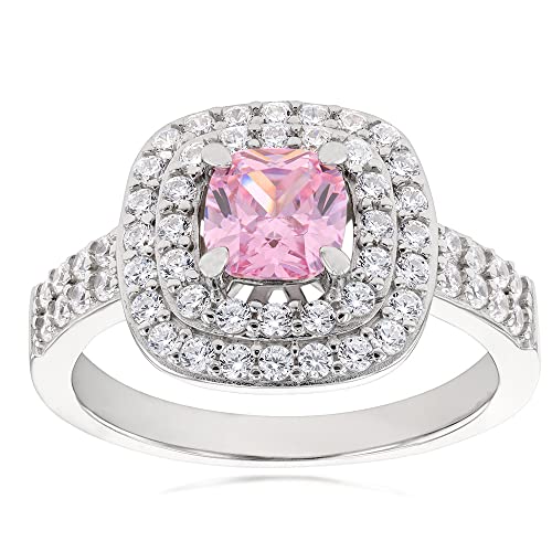 925 Sterling Silver Squer Rings for Women & Girls,Engagement Wedding Band Jewelry | Pink Cushion Cut Diamond Ring (10)
