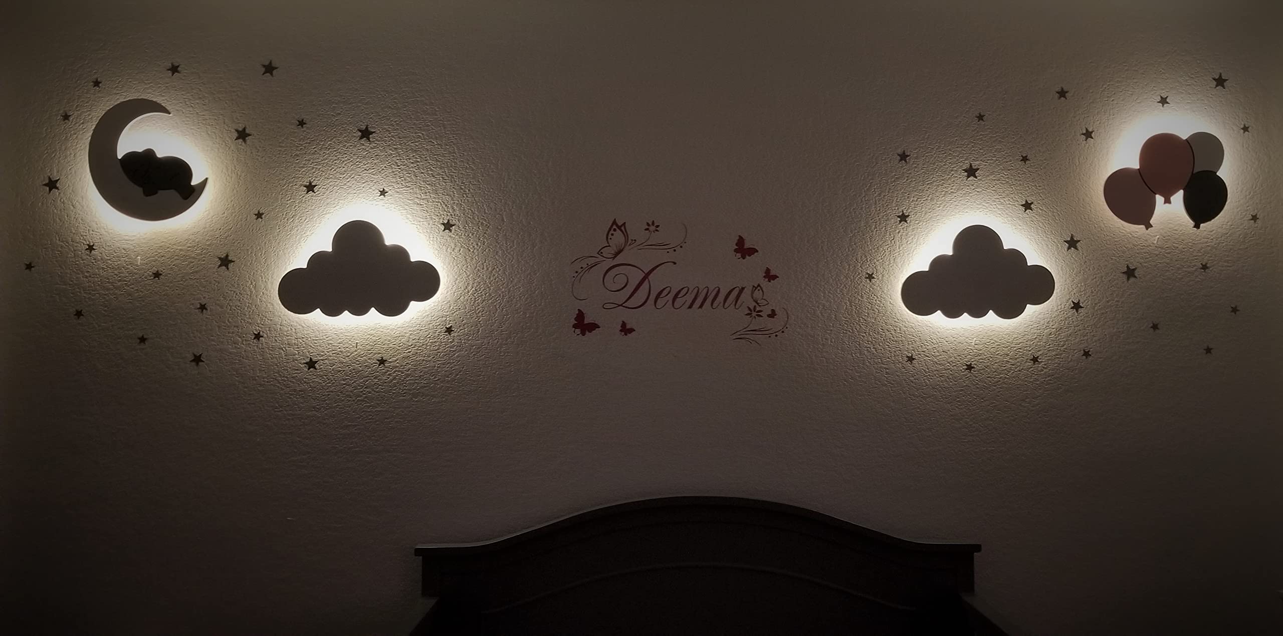 Adorable Decorations LED Night Light for Baby Boy / Baby Girl Nursery Decor - Wall Mounted Lamp for Baby Room with Pull Down String (Set of 2 White Clouds)