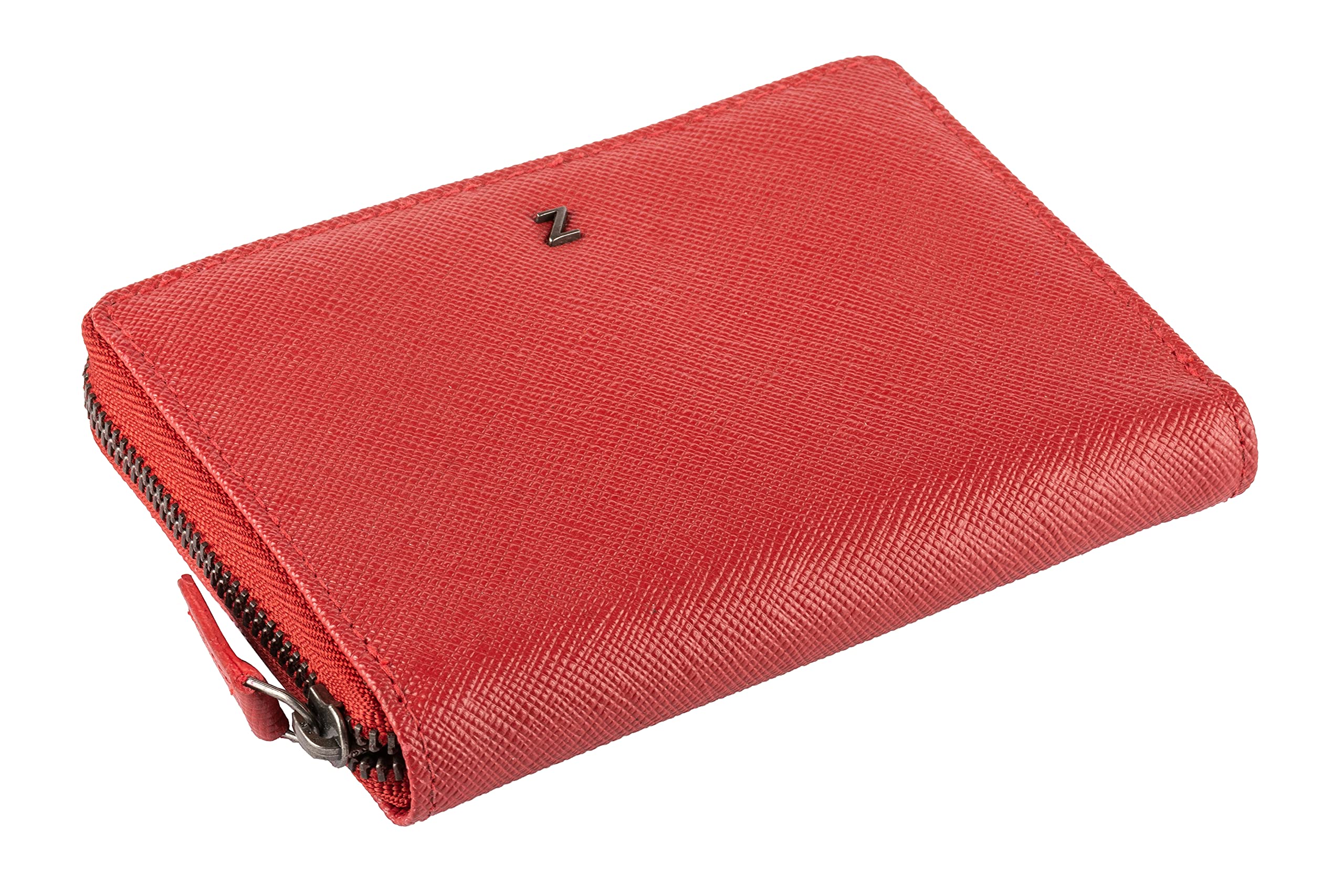 Zinda Genuine Leathers Women’s Wallet Mini Purse Zip Around RFID Protection (Red)