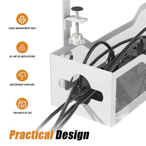 Under Desk Cable Management Tray, No Damage to Desk,Standing Desk Cable Organizer, Quszmd Under Desk Cord Organizer,Under Desk Wire Management Tray - Easy to Install